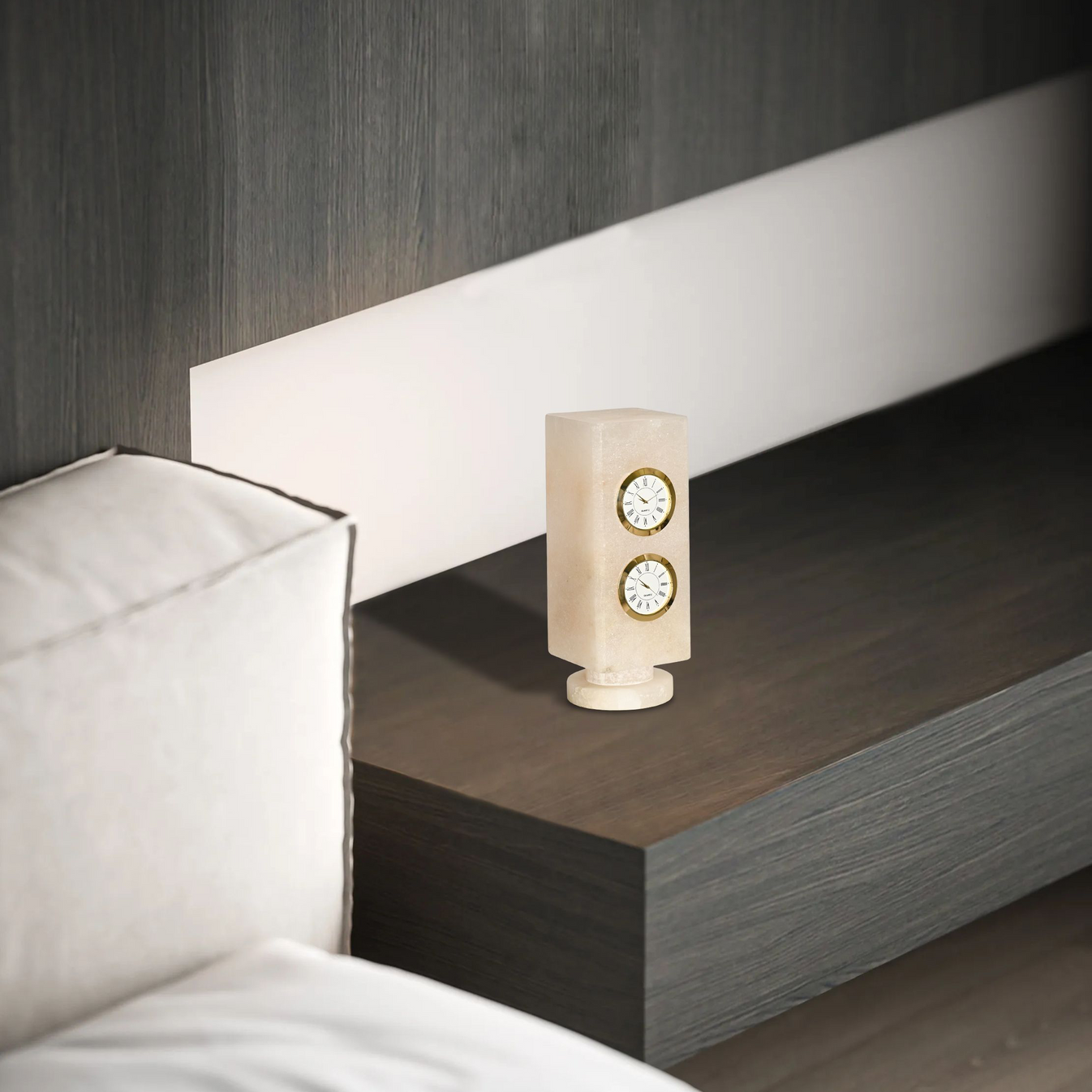 BRAC4241 Twin Clock Alabaster Stone Home Décor | Modern Minimalis | Al ...